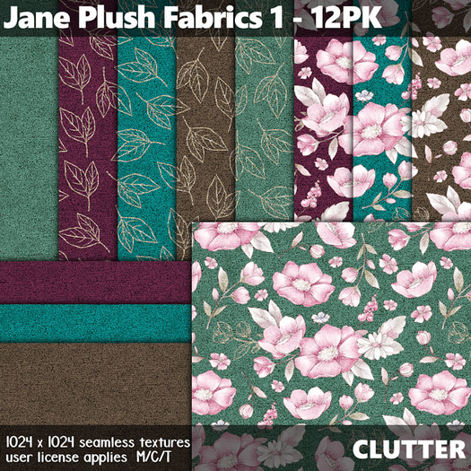 Second Life Marketplace - Clutter - Jane Plush Fabrics 1 - 12PK